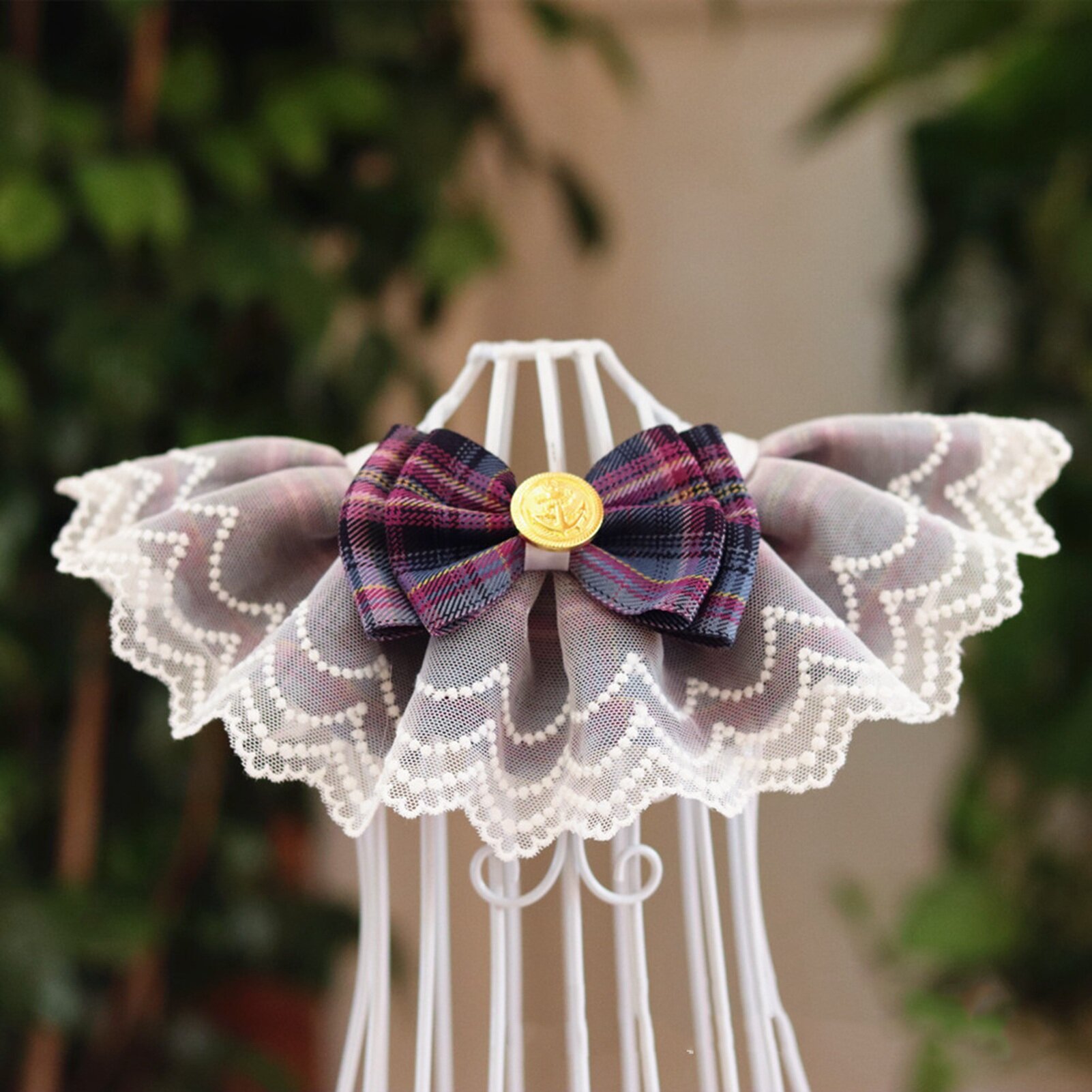 Pet Lace Bibs Collar Fashionable Cute JK Plaid Neckerchief for Scarf Accessories Dogs Cats Blue Purple M