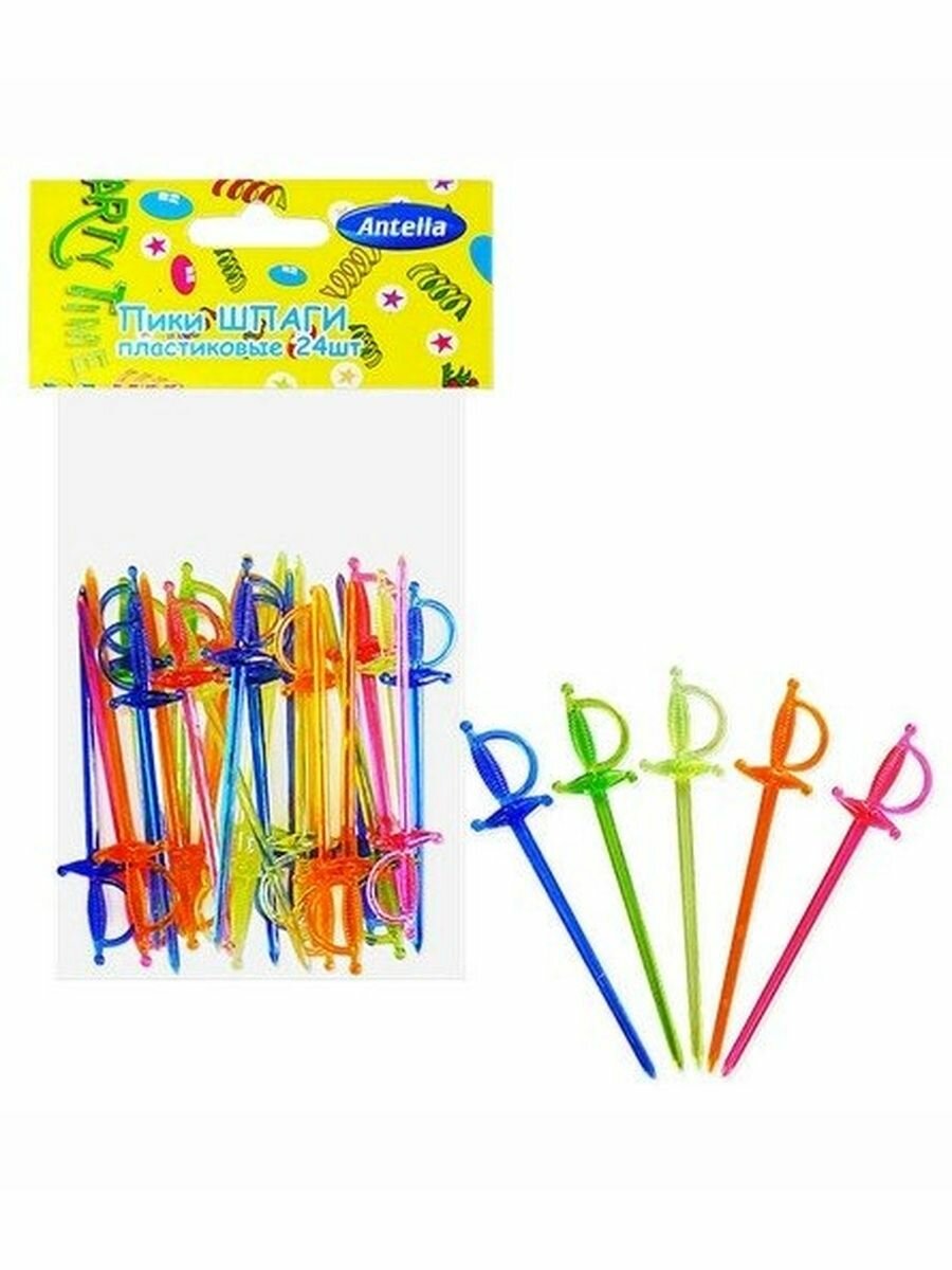 Набор пик "Шпаги" Antella, для канапе, 24 штуки, разноцветные, 70мм