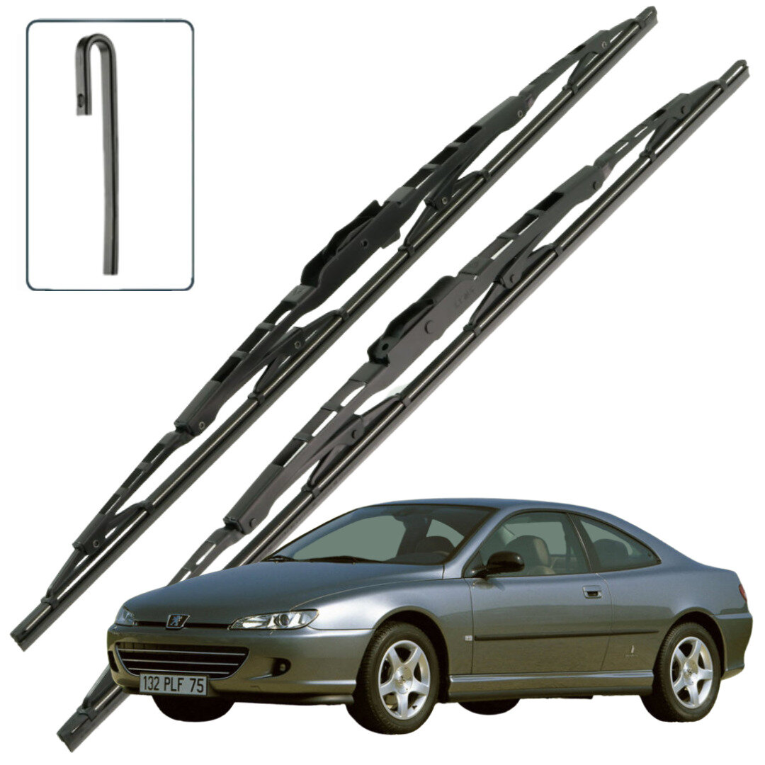 Дворники Peugeot 406 (1) 8C / Пежо 406 купе 2-й рест 2003 / 2004 / 2005 Щетки стеклоочистителя каркасные для автомобиля 600мм-530мм к-т 2шт. Товар уцененный