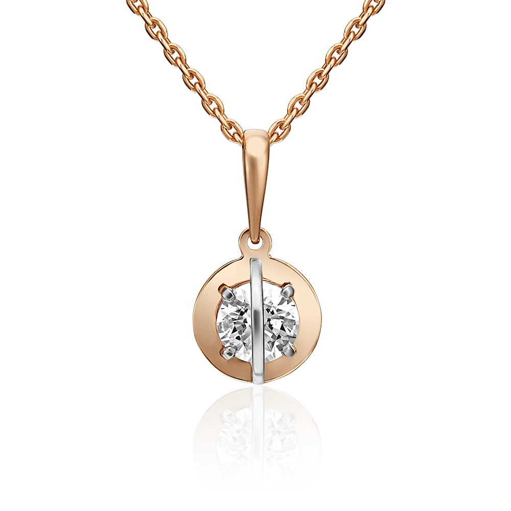 Подвеска PLATINA, комбинированное золото, 585 проба, фианит