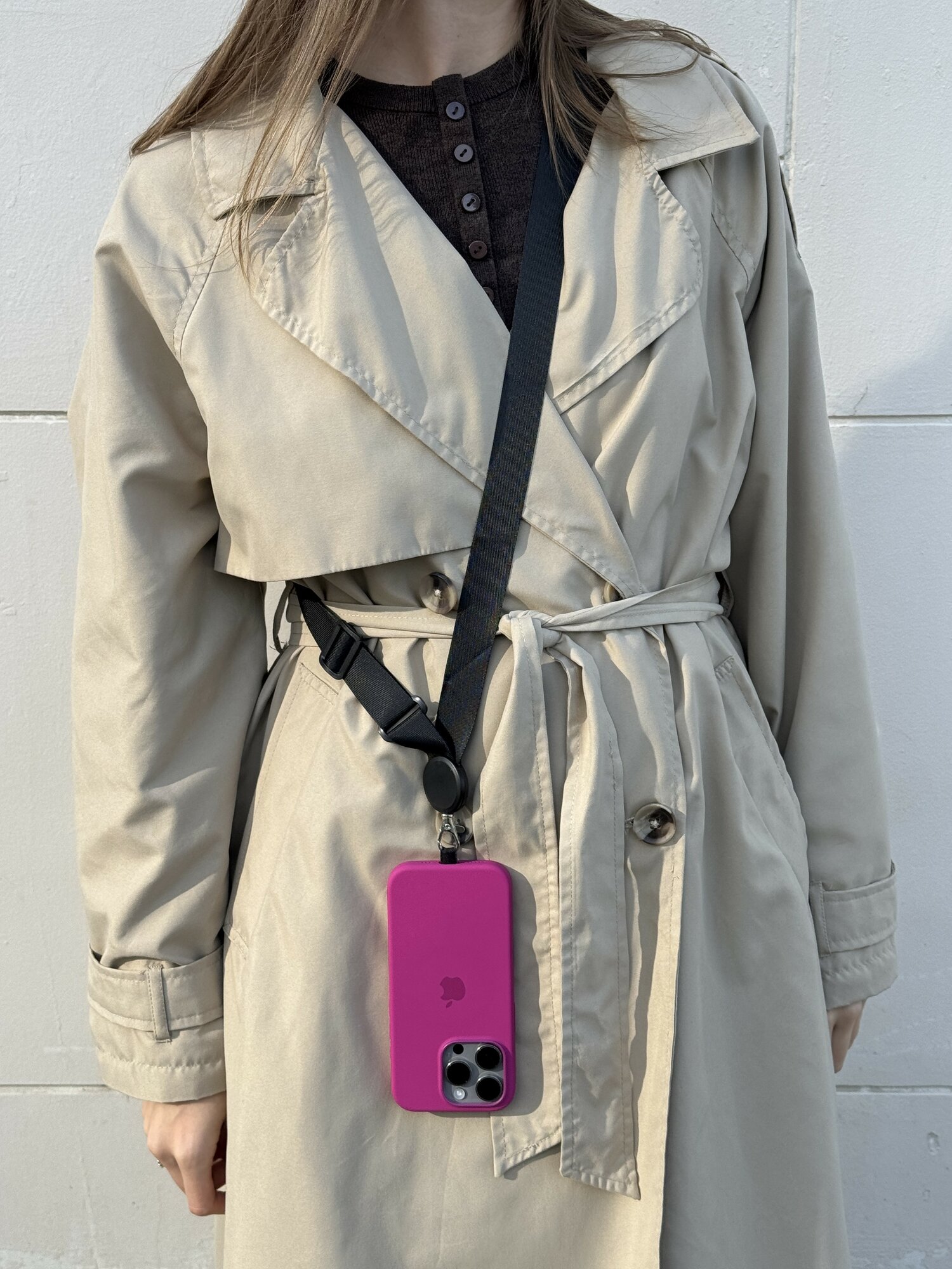 Шнурок для телефона через плечо с креплением для чехла тканевый плоский, чёрный