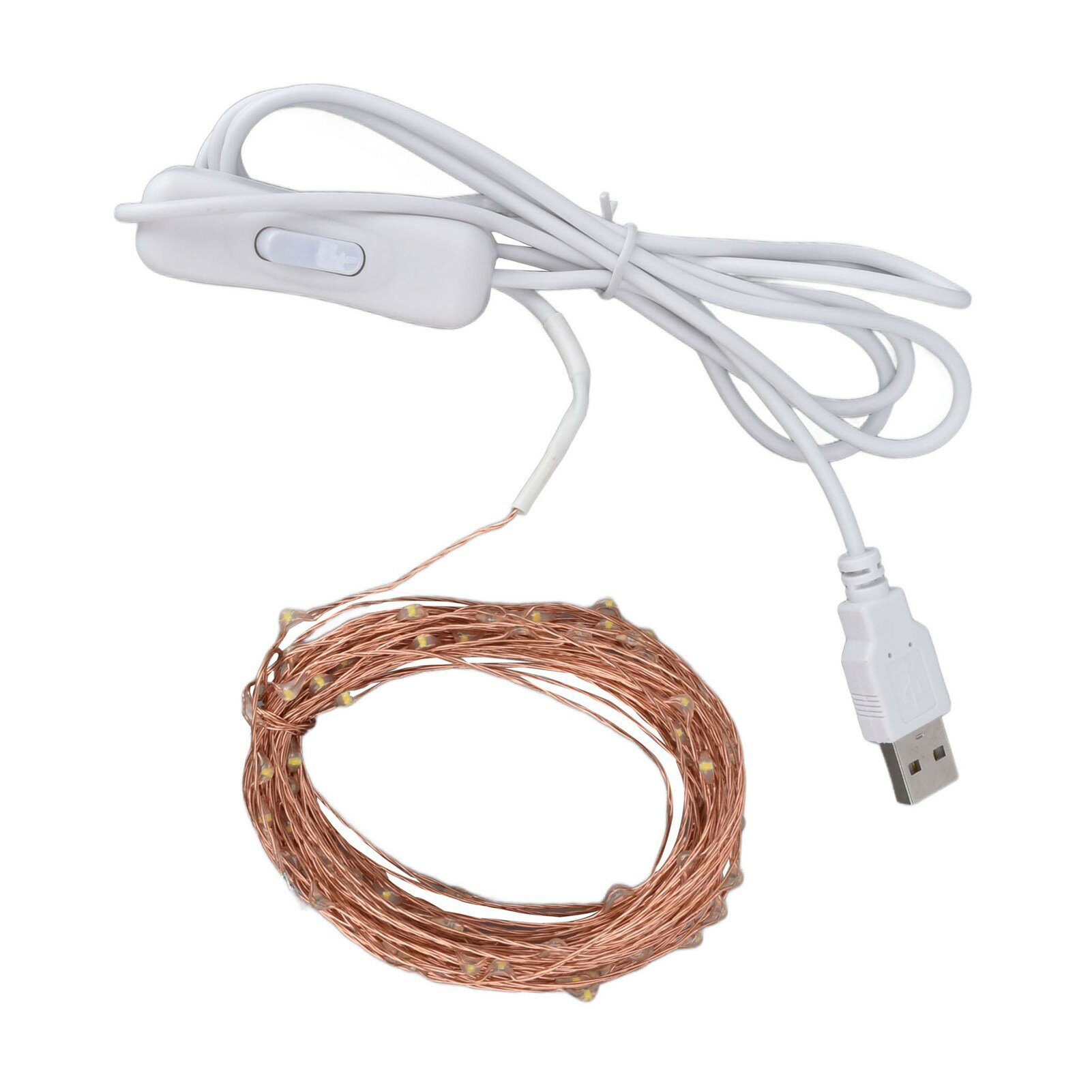 Гирлянда на медной проволоке USB DIY с 100 светодиодами, длина 10м/32.8ft, энергосберегающая, безопасная, тёплый свет, для использования на открытом воздухе, источник питания USB, материал медная проволока и электронные компоненты, вес 66г/2.3oz, для