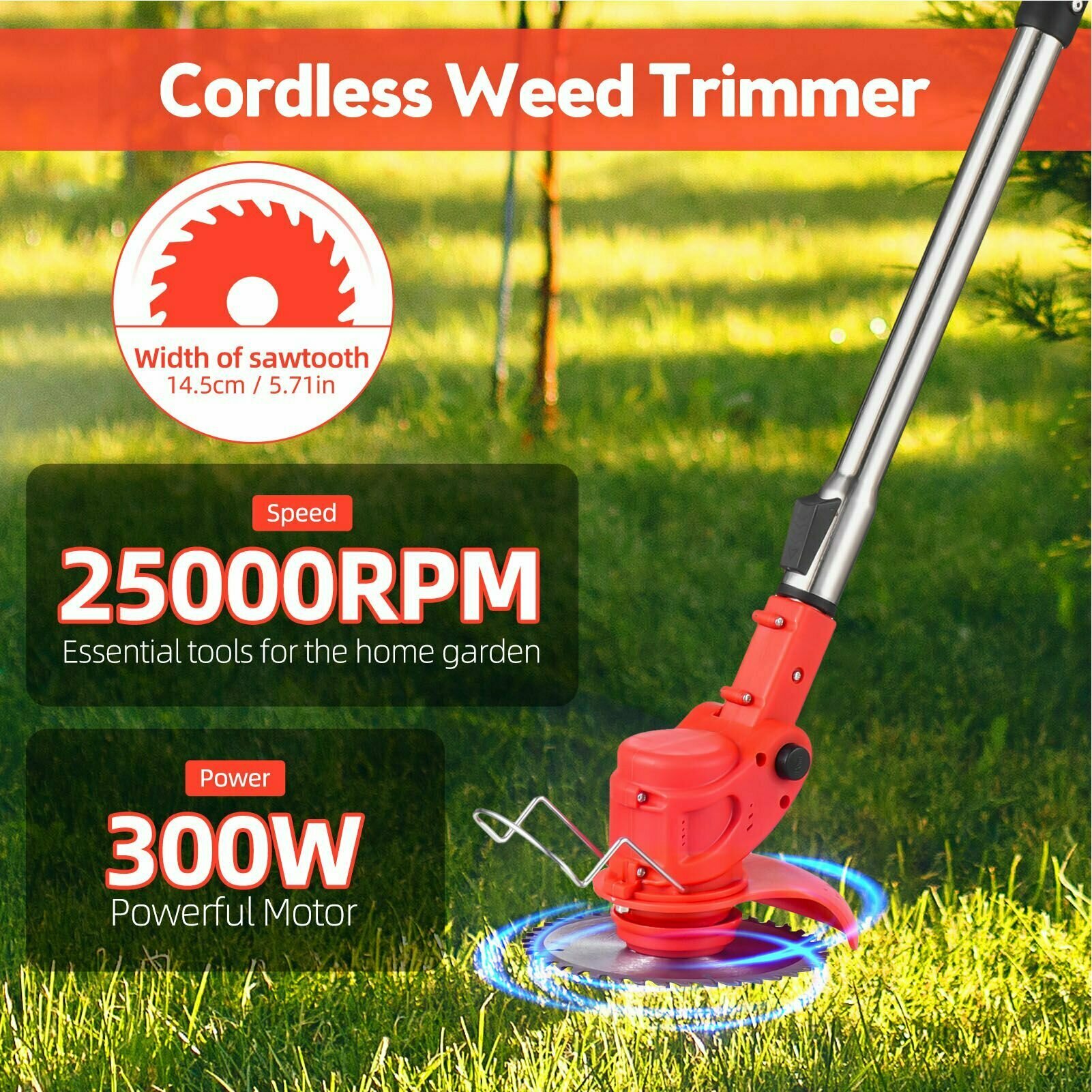 Электрический триммер для удаления сорняков, беспроводной, 21 В, 2000 мАч, питание от аккумулятора, 1 аккумулятор / зарядное устройство / 3 типа режущих лезвий, регулируемая высота, легкий триммер для газона и сада