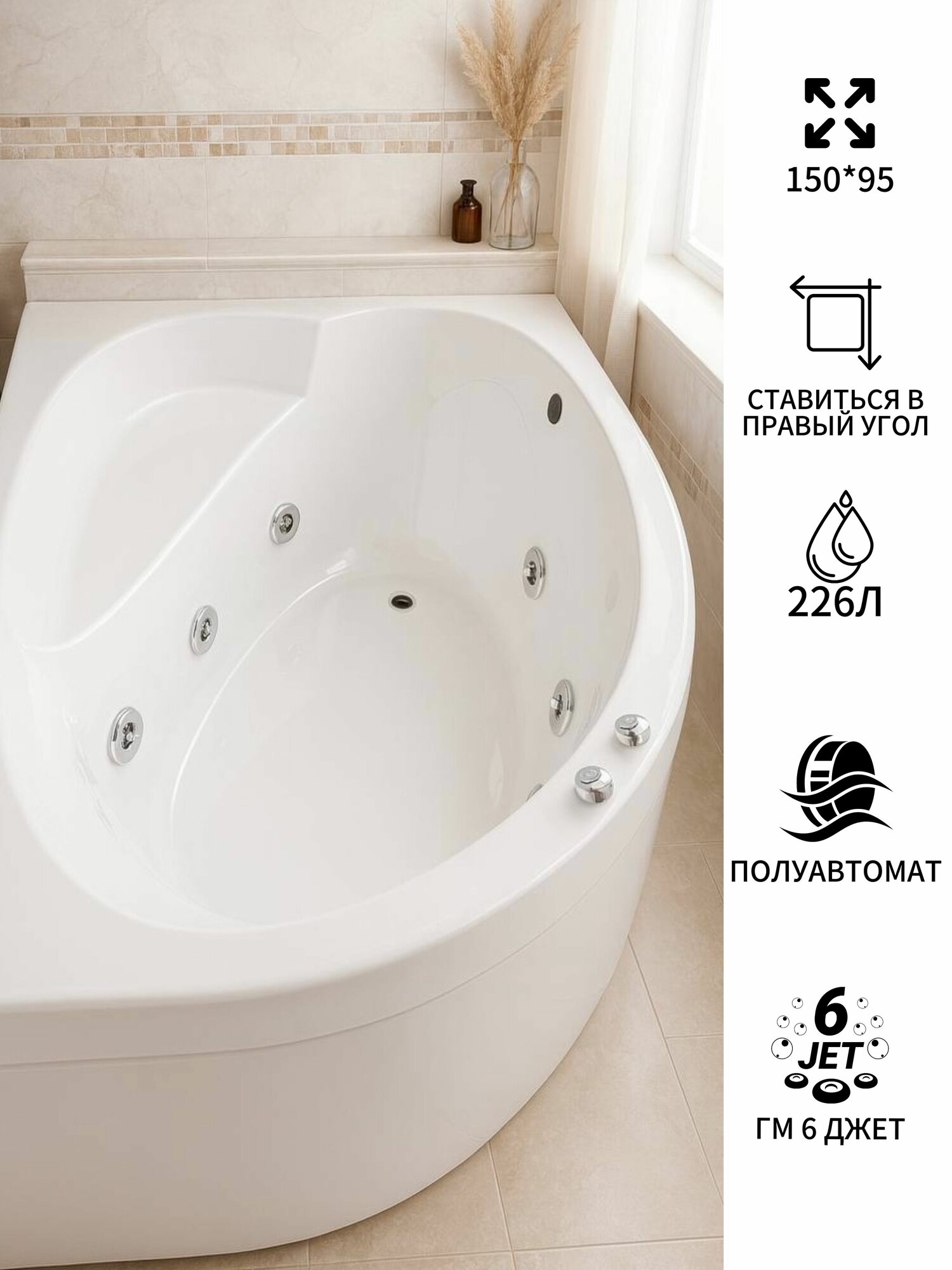 Гидромассажная ванна 150х95 IVA1595R с экраном