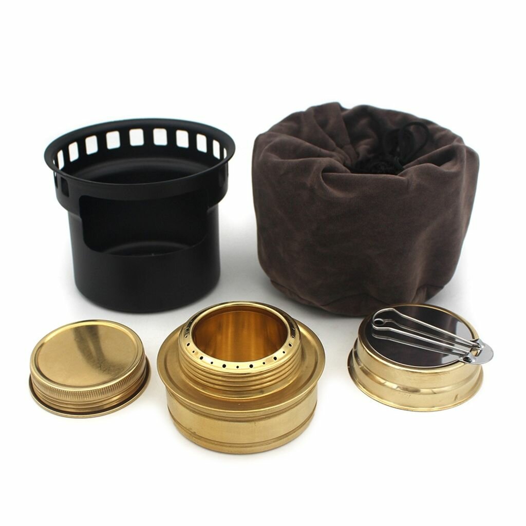 Набор столовых приборов походный, Портативная спиртовая горелка с защитой от ветра, мини-чайник для приготовления пищи - черный, 1 комплект