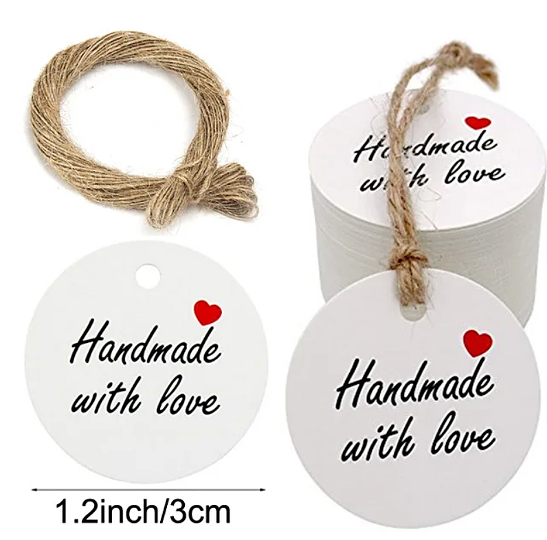 Этикетка, бирка и шнур для товаров ручной работы "Handmade with love "/ Белый