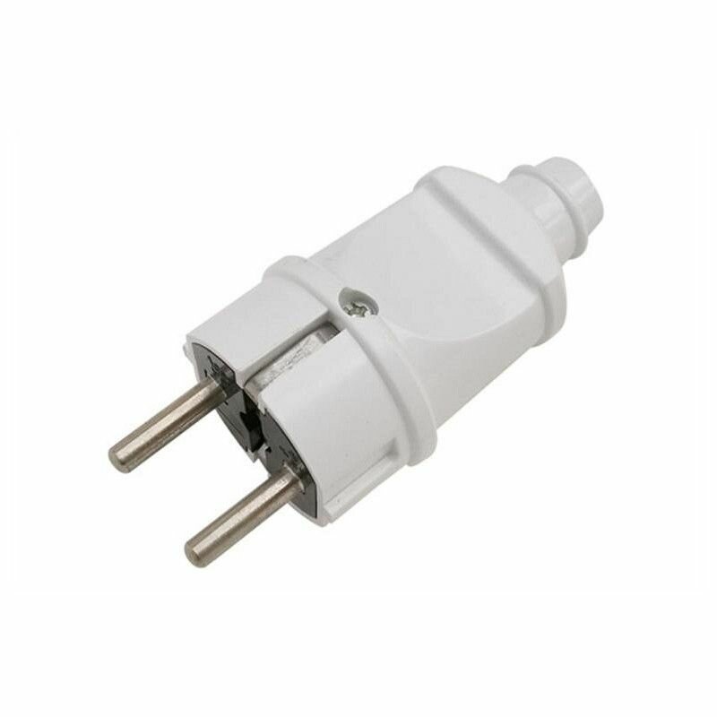 Вилка 16А 250В (АБС-пластик, прямая, белая, земля)