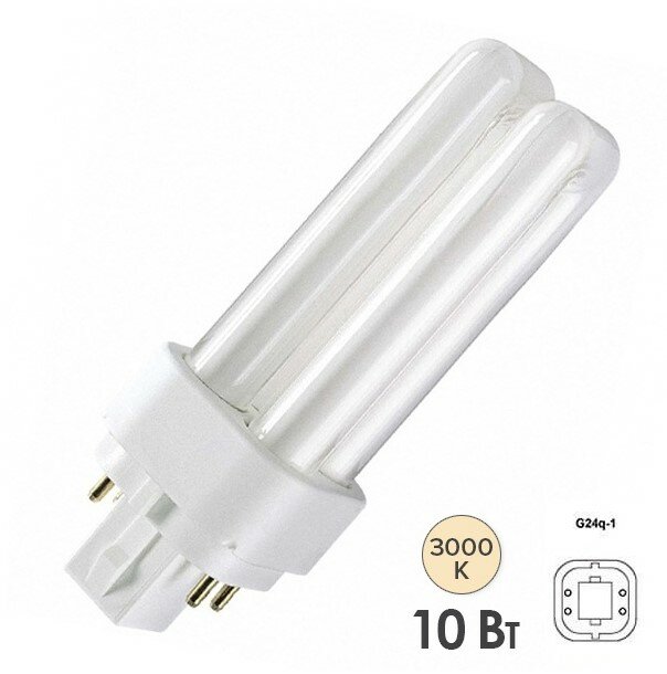 Люминесцетная лампа OSRAM DULUX D/E 10W/31-830 LUMILUX G24q-1 (тёплый белый 3000К)