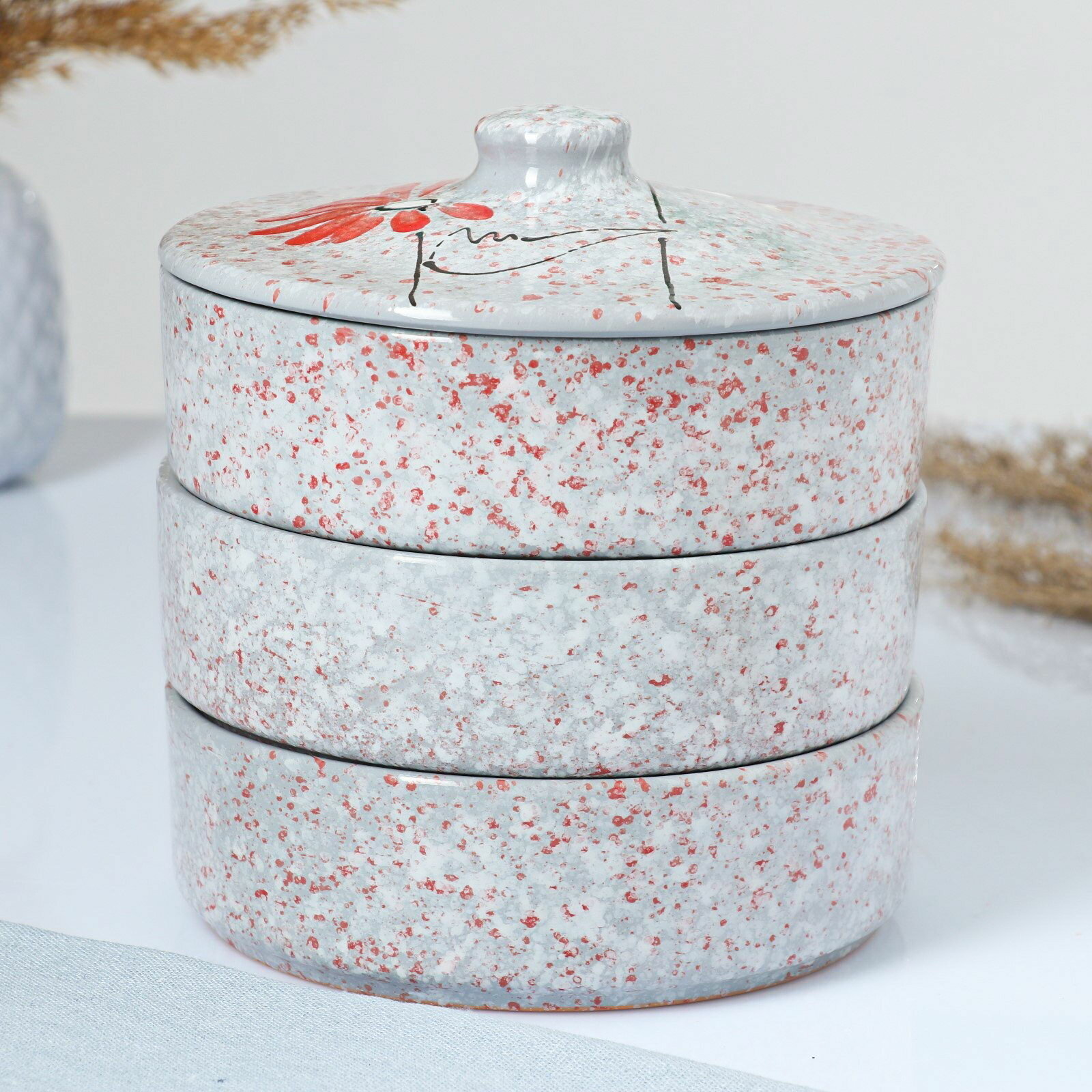 Набор для холодца "Ромашка двойная", 3 шт, 750 мл, керамика, серый