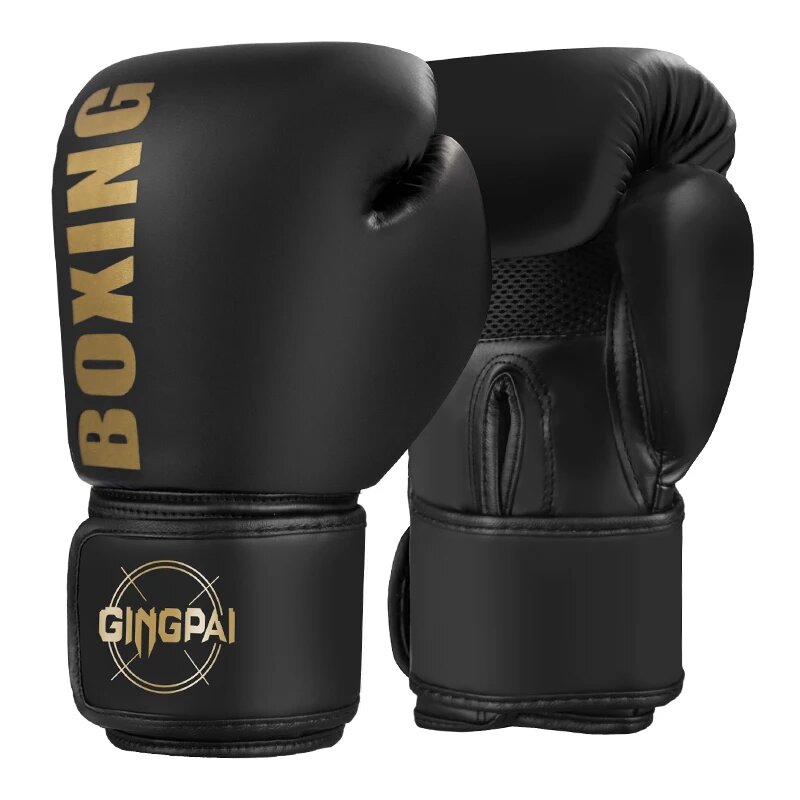 GINGPAI SPORT Боксерские перчатки 12 унций 6oz, Черный, GP BOX Black Gold