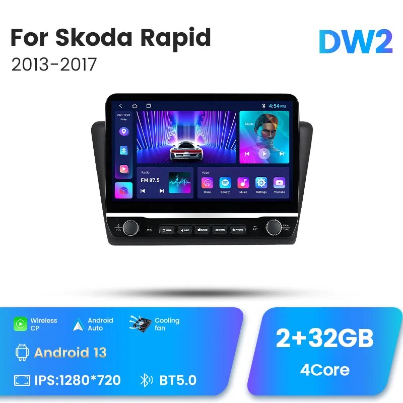 Автомобильный радиоприемник Android 13 с большим экраном 10,1 дюйма для Skoda Rapid 2012 2013 2014 2015 2016-2020 Carplay Auto GPS Мультимедиа Стерео DSP 4G автомагнитоламагнитола для авто магнитола 2 din видеокарта SK08DW2