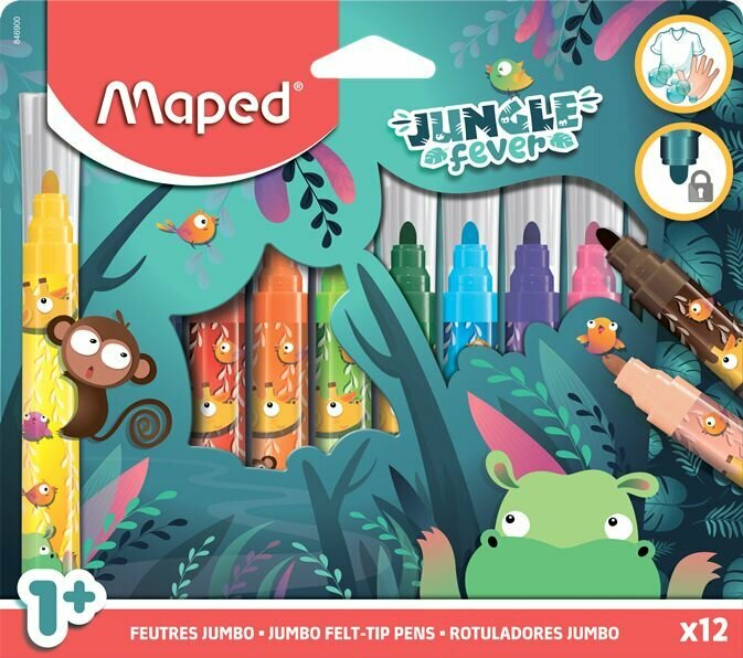 846900 JUNGLE FEVER JUMBO Фломастеры макси с заблокированным пишущим узлом, суперсмываемые, декориро
