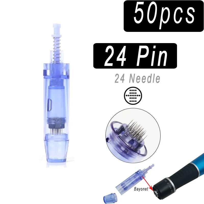 10/50/100 шт. Dr.Pen A1 Дермапен игольчатый картридж Derma Pen иглы 9/12/24/36/42 Pin Nano круглый байонет сменные микроиглы, 24pin x50pcs