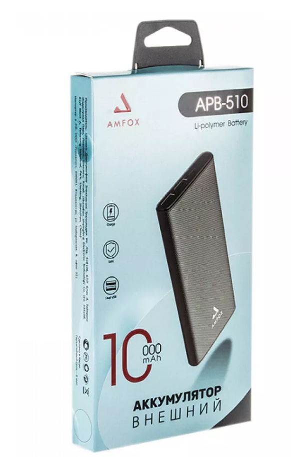 Зарядное устройство портативное amfox,10000mah, usbx2, microusb, type-c, 2.4а, led-индикац, белое apb-510