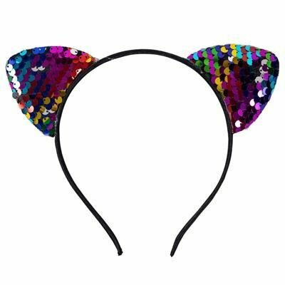 Ободок КНР "Ушки кошки", разноцветные пайетки