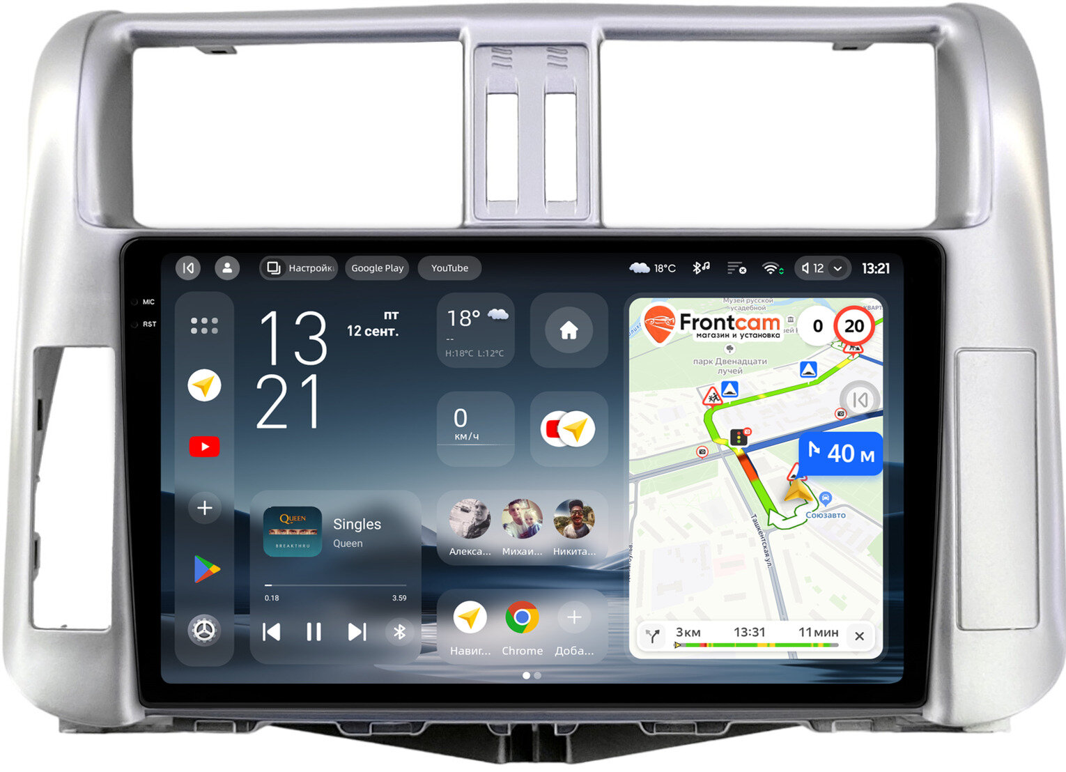 Штатная магнитола Teyes CC4 Pro 2K 12/256 9.5" RM-9004 Toyota Land Cruiser Prado 150 2009-2013 (серебристая, авто без усилителя) Android 13 (4G-SIM, D