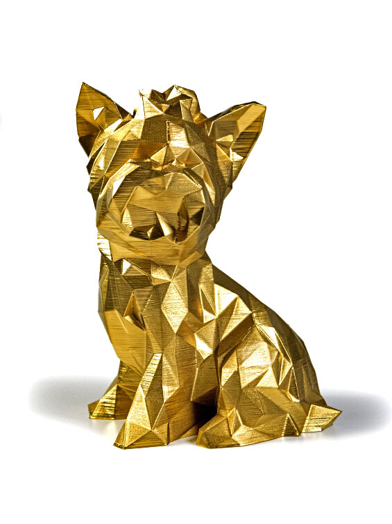 Статуэтка собаки породы Йорк (York dog) полигональная 210мм, 3D печать, золотой