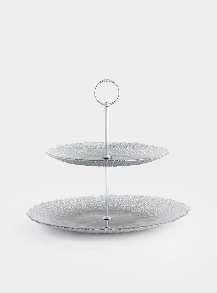 Подставка для пирожных, 21х28/26 см, 2 яруса, стекло/металл, серебристо-серая, Avila