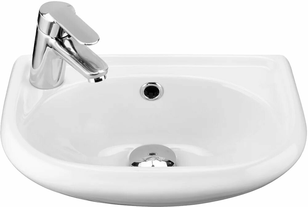 Раковина маленькая в туалет Santek Бриз 1. WH11.0.442 39 L мини, подвесная, белая, фарфоровая, полукруглая, 38, 5 см