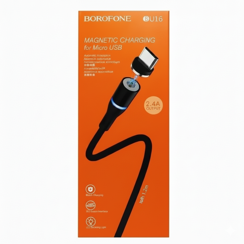 Кабель USB Borofone BU16, 1.2 м, магнитная зарядка, индикатор, черный
