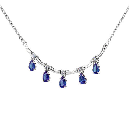 Колье, белое золото, 585 проба, бриллиант, сапфир