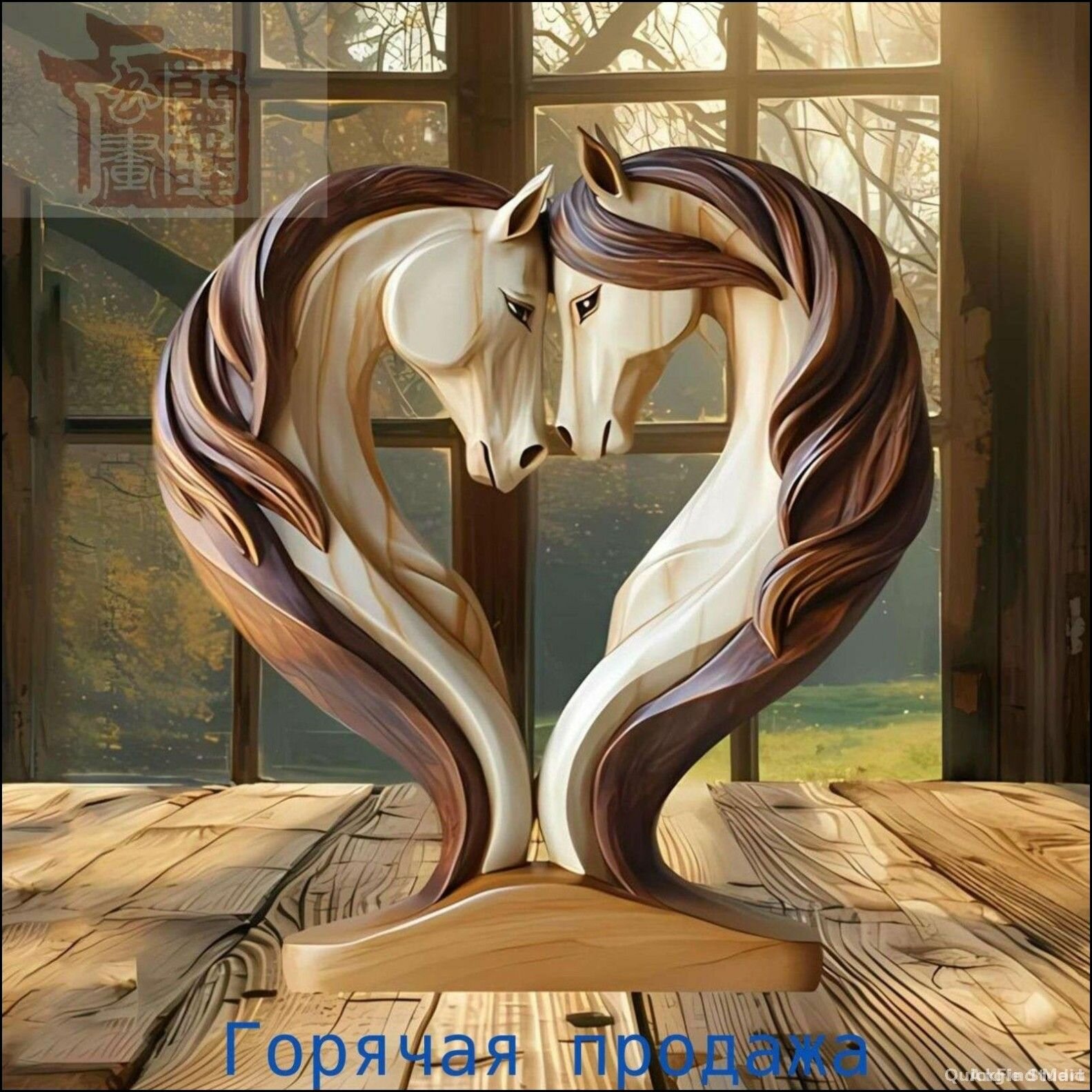 Эксклюзивный 2D графический арт-объект лошадь, деревянная