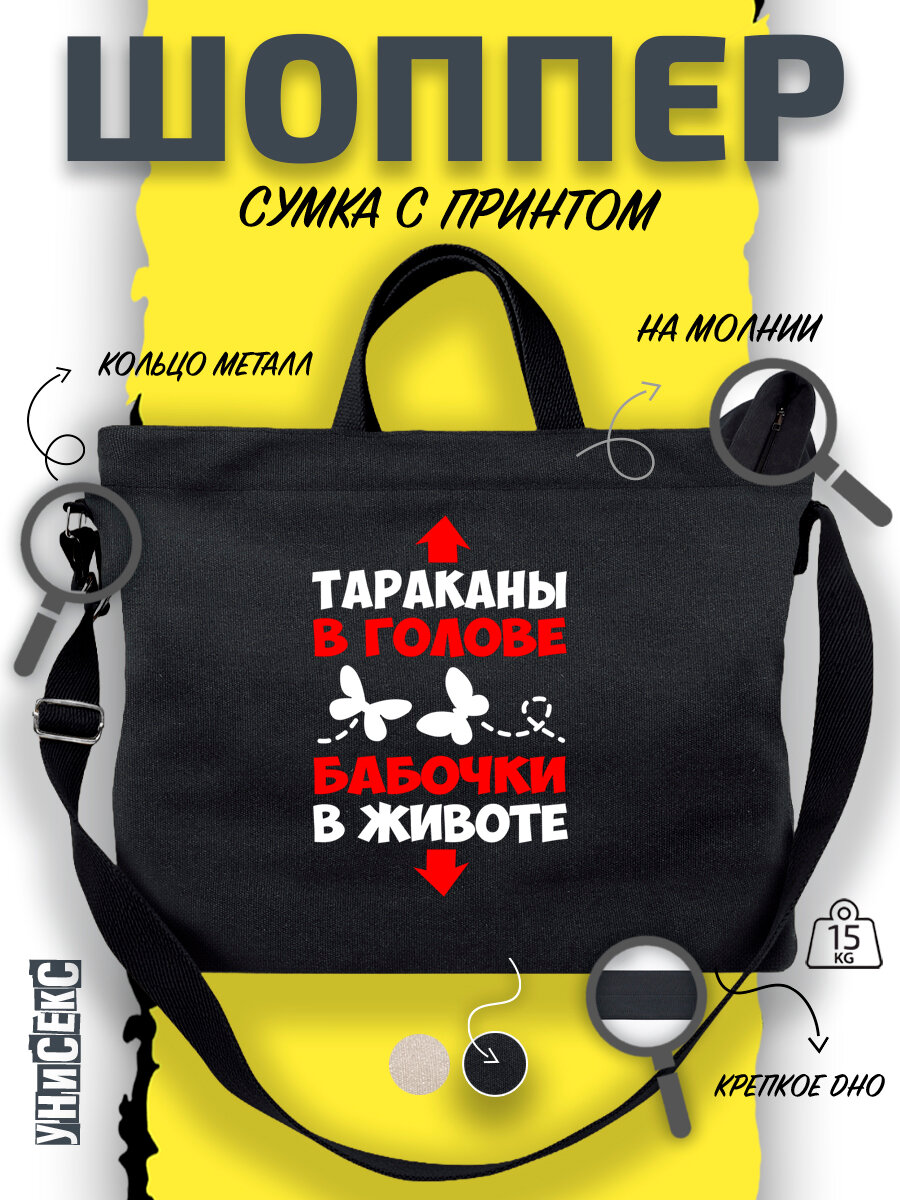 Сумка  шоппер y2k через плечо с надписью бабочки в животе