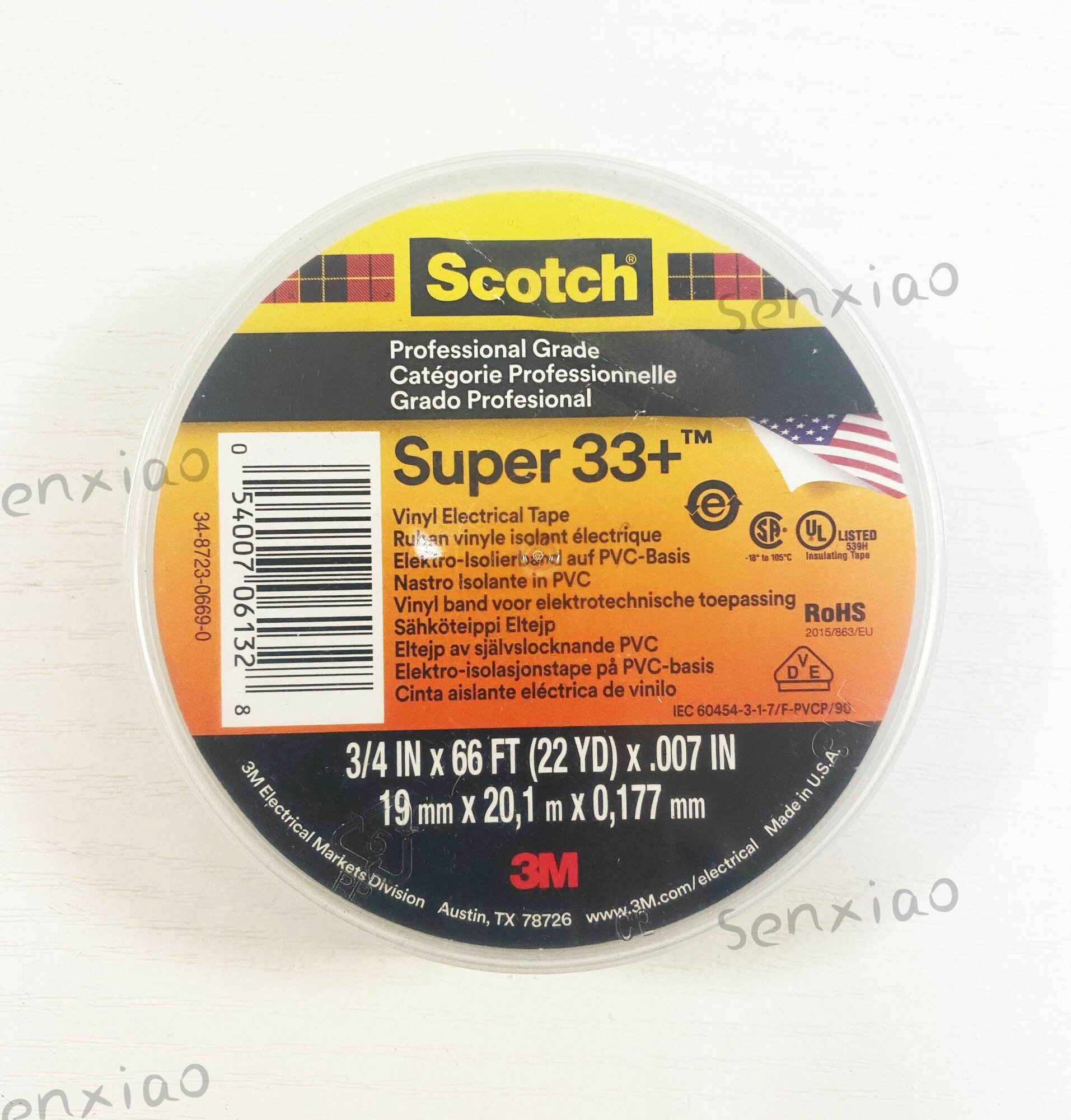 Изолента 3M Scotch Super 33+ 19 мм 20 м 180 мкм, 1 шт./ 3М Скотч Супер 33+ изоляционная лента высшего класса (1шт.) N