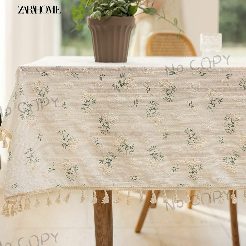 Скатерть ZARA HOME с узором из цветов сирени, свежий деревенский стиль, выполнена из ткани с хлопком и льном, для украшения стола