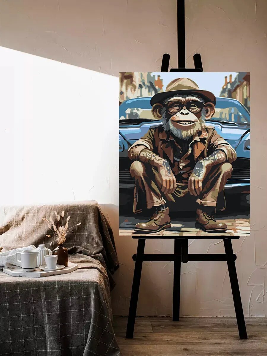 Картина по номерам Обезьяна Машина Животное Тату