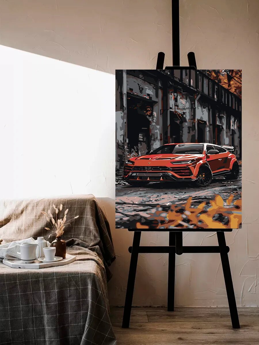 Картина по номерам Красный Lamborghini Urus Осень Ламборгини
