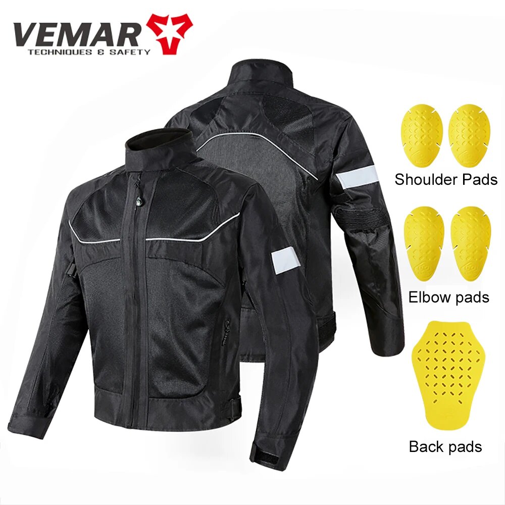 Мотоциклетная куртка Vemar, Водонепроницаемая дышащая сетчатая байкерская куртка для езды на мотоцикле, лето-зима, Black, XXL, Мужской