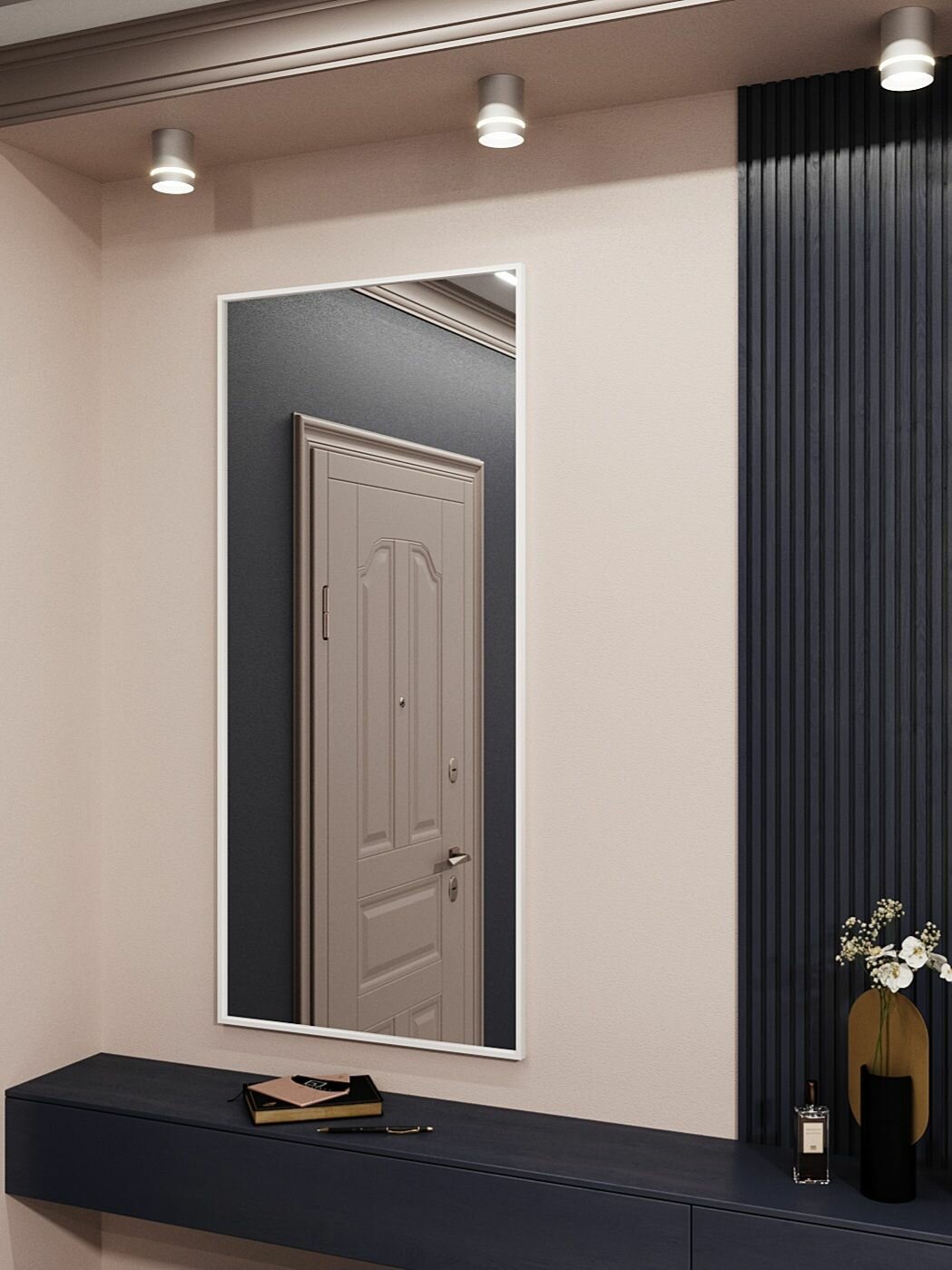 Зеркало настенное 140х60 см. ONE MARKET интерьерное в алюминиевой раме, Белое