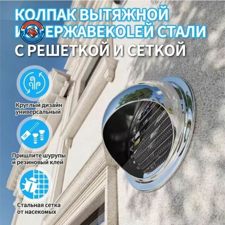 Приточно-вытяжная установка с капюшоном из нержавеющей стали 304 и защитной сеткой для кухни, ванной пром. вентиляции