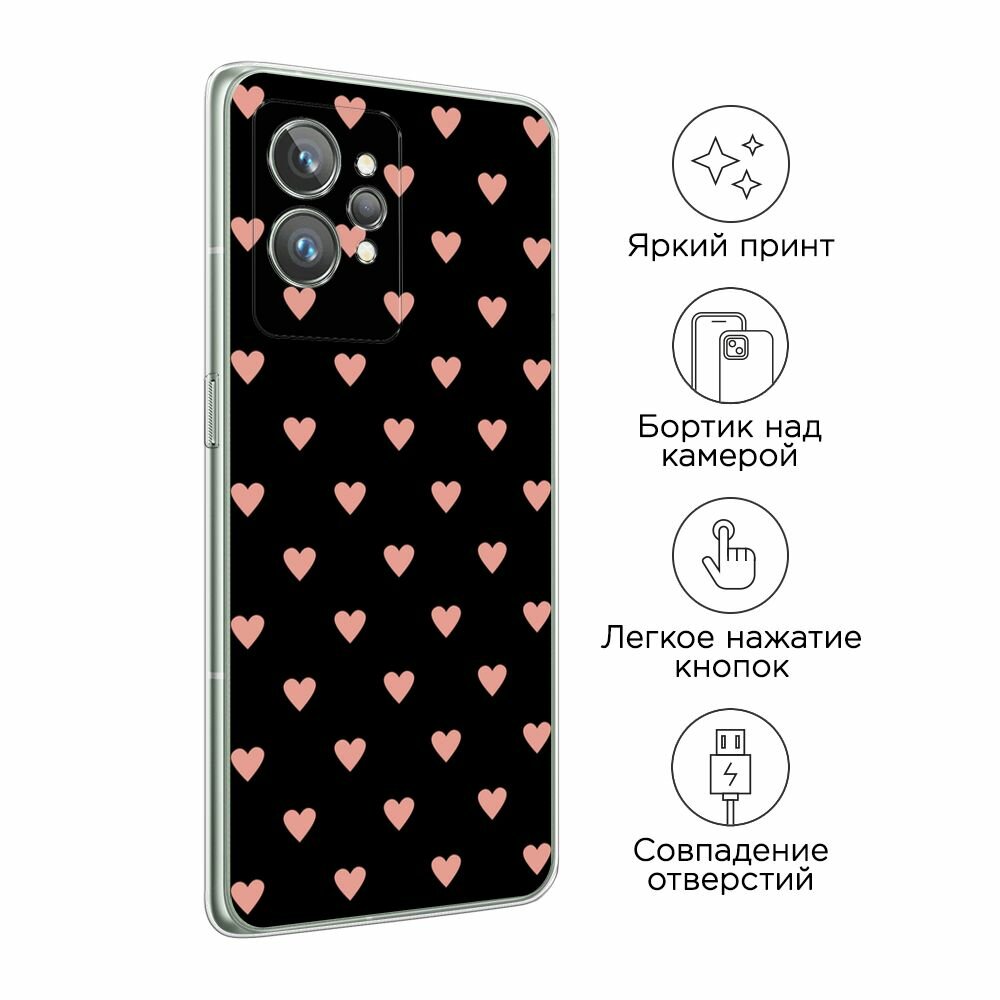Чехол на Realme GT 2 Pro / Реалми GT 2 Про с принтом "Розовые сердечки" — фото 1