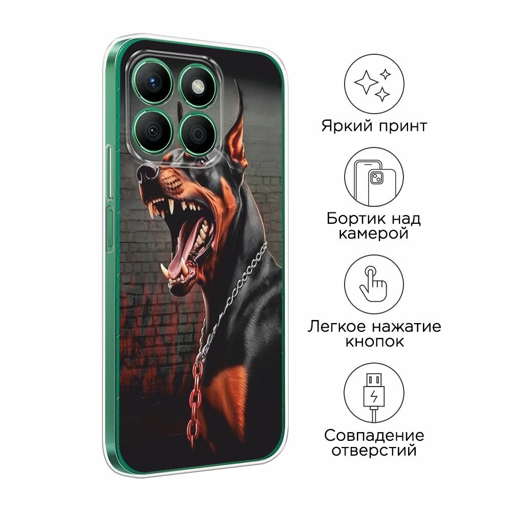 Силиконовый чехол на Honor X8B / Хонор X8B с принтом "Доберман с цепью" — фото 1