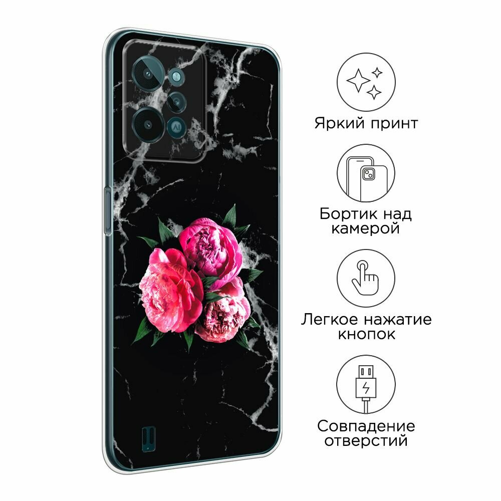 Чехол на Realme C31 / Реалми C31 с принтом "Букет на черном мраморе" — фото 1