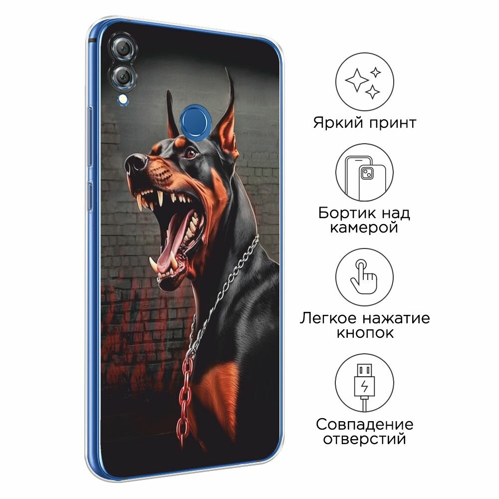 Силиконовый чехол на Honor 8X / Хонор 8Х с принтом "Доберман с цепью" — фото 1
