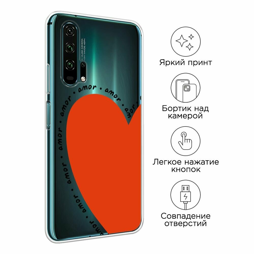 Чехол на Honor 20 Pro / Хонор 20 Про с принтом "amor heart 2 - 14 февраля", прозрачный — фото 1