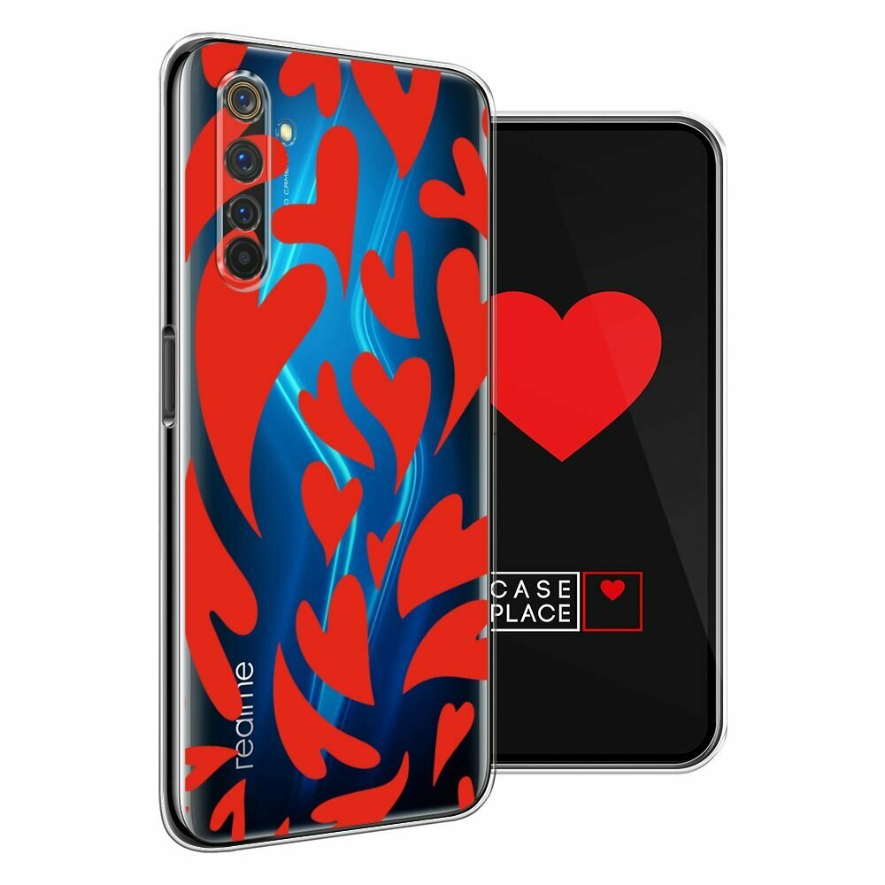 Чехол на Realme 6 Pro / Реалми 6 Про с принтом "Crazy hearts 2 - 14 февраля", прозрачный — фото 1