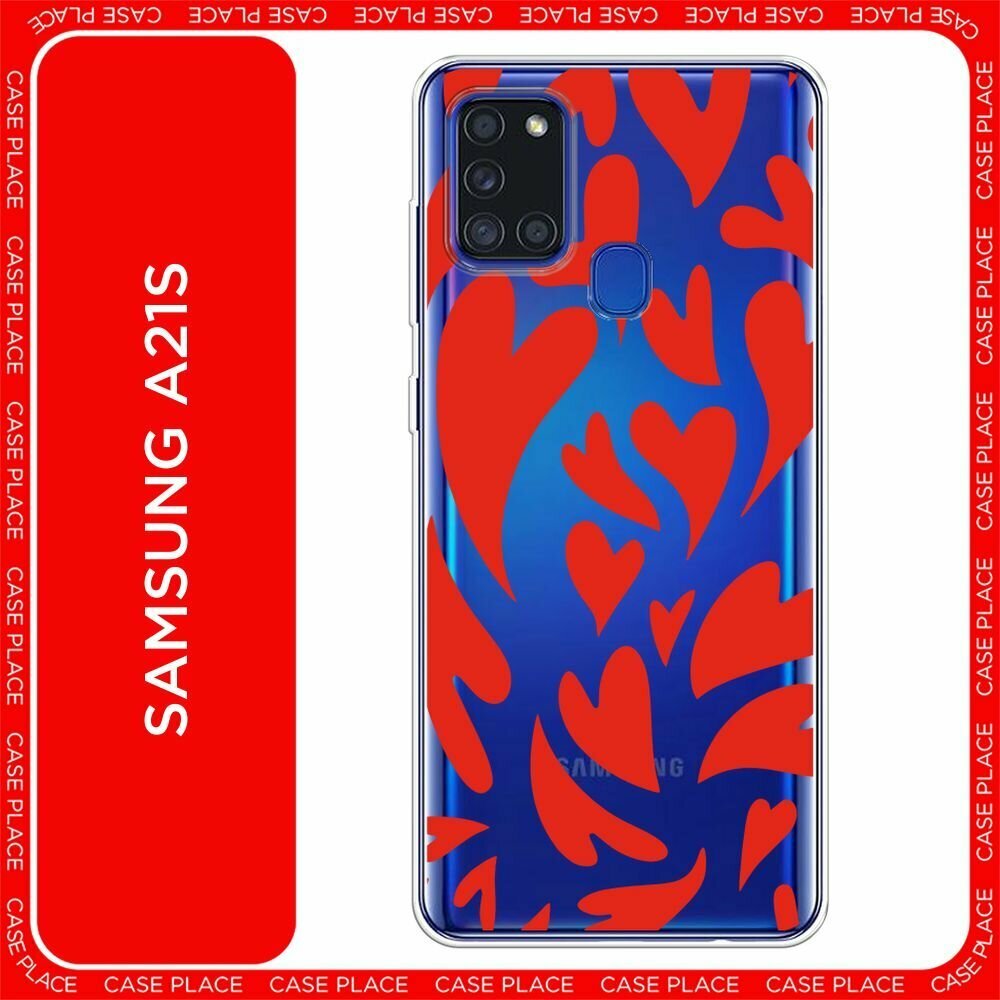Чехол на Samsung Galaxy A21s / Самсунг Галакси A21s с принтом "Crazy hearts 2 - 14 февраля", прозрачный