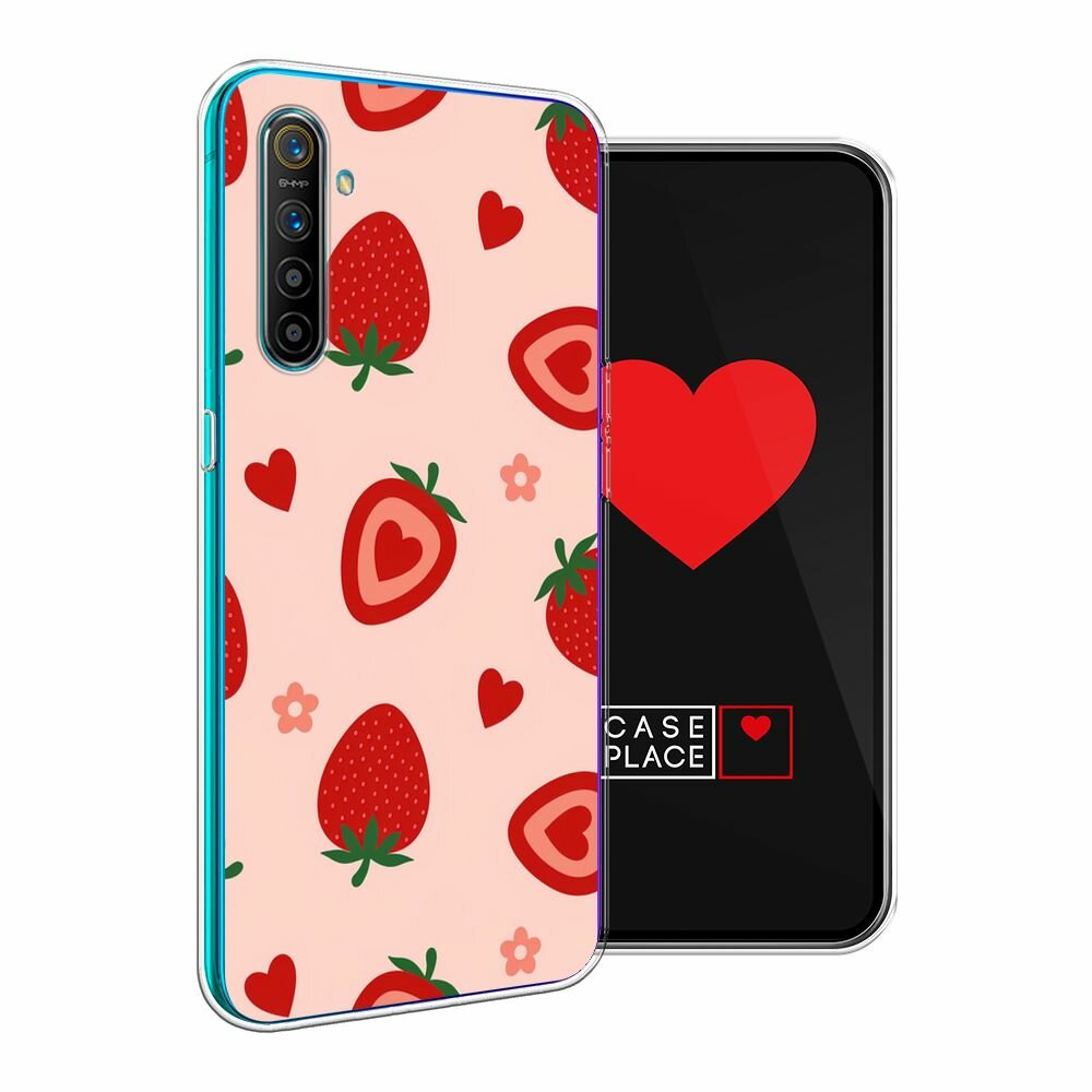 Чехол на Realme XT / Реалми XT с принтом "Heart strawberries 1 - 14 февраля" — фото 1