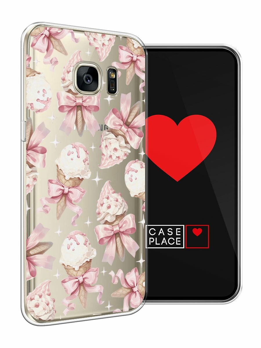 Чехол на Samsung Galaxy S7 / Самсунг Галакси С 7 с принтом "Мороженое с бантиками", прозрачный — фото 1