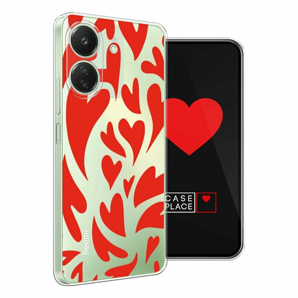 Чехол на Xiaomi Redmi 13C/Poco C65 / Сяоми Редми 13C/Поко С65 с принтом "Crazy hearts 2 - 14 февраля", прозрачный — фото 1