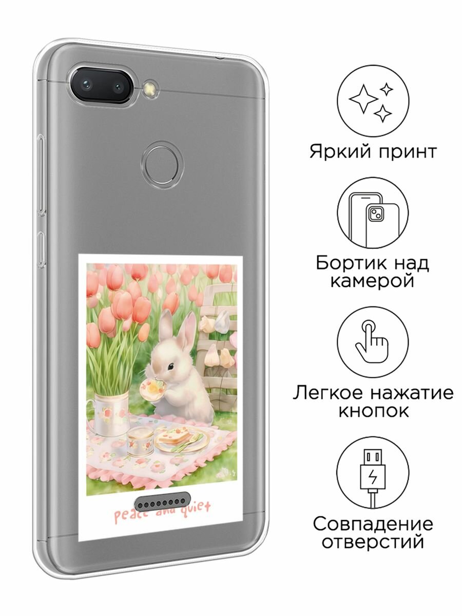 Чехол на Xiaomi Redmi 6 / Сяоми Редми 6 с принтом "Кролик на пикнике", прозрачный — фото 1