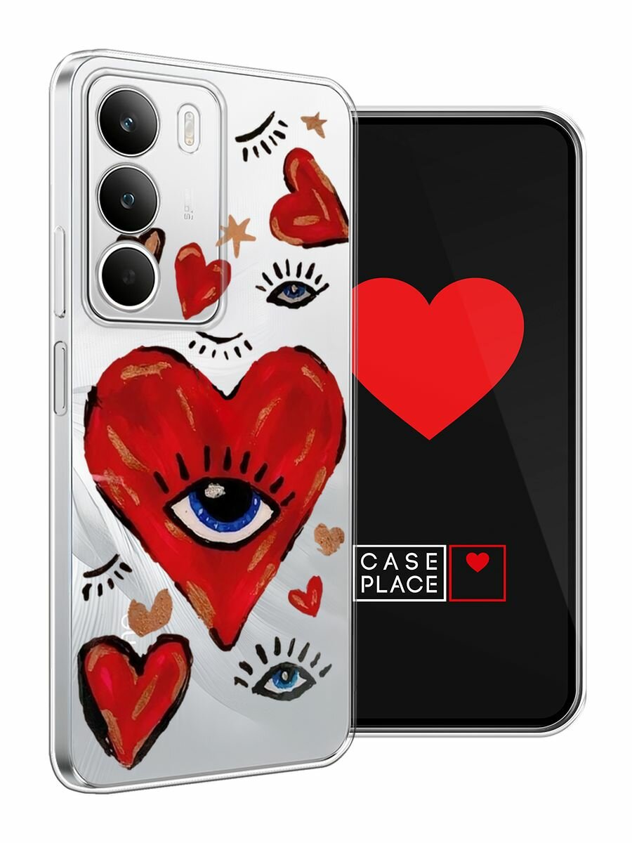 Чехол на Realme C71/P3 Lite 4G / Реалми С71/P3 Лайт 4G с принтом "Нарисованные гуашью сердца", прозрачный — фото 1