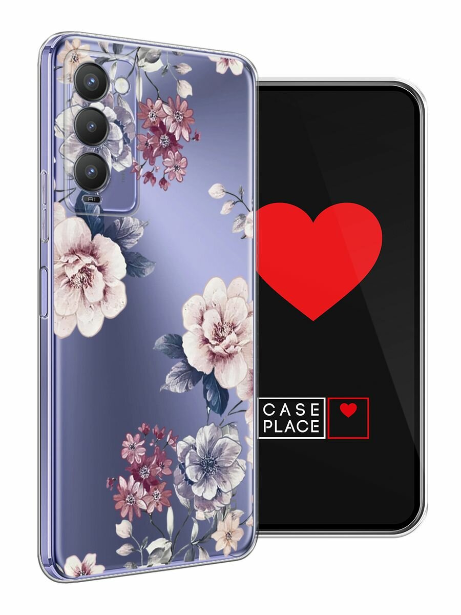 Чехол на Tecno Camon 18/18T / Текно Камон 18/18T с принтом "Нежные винтажные цветы", прозрачный — фото 1