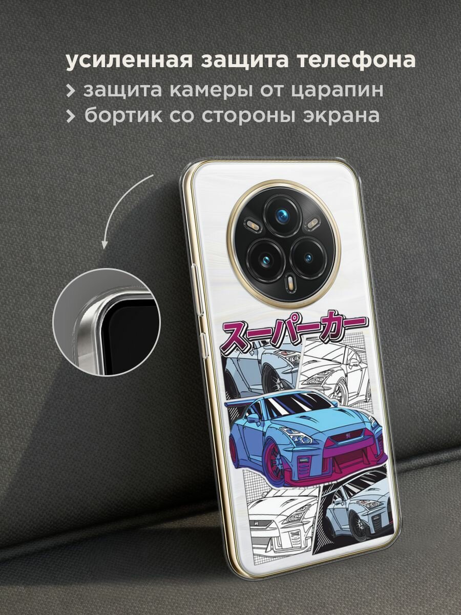 Чехол на Realme 14 Pro+ / Реалми 14 Про+ с принтом "JDM коллаж", прозрачный — фото 1