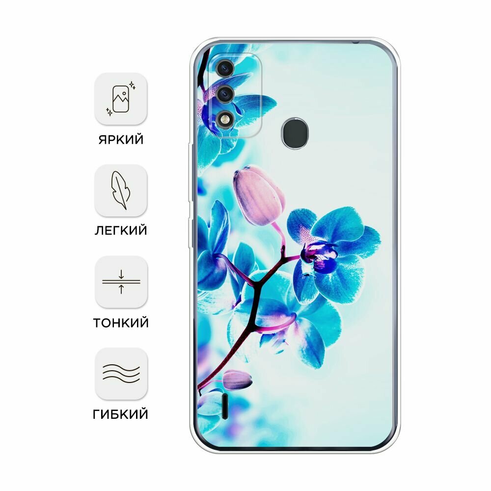 Силиконовый чехол на Itel A48 / Ител А48 с принтом "Голубая орхидея" — фото 1