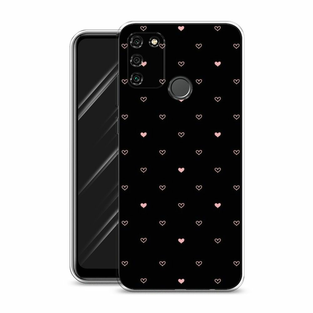Чехол на Honor 9A / Хонор 9А с принтом "Черный фон и сердечки" — фото 1